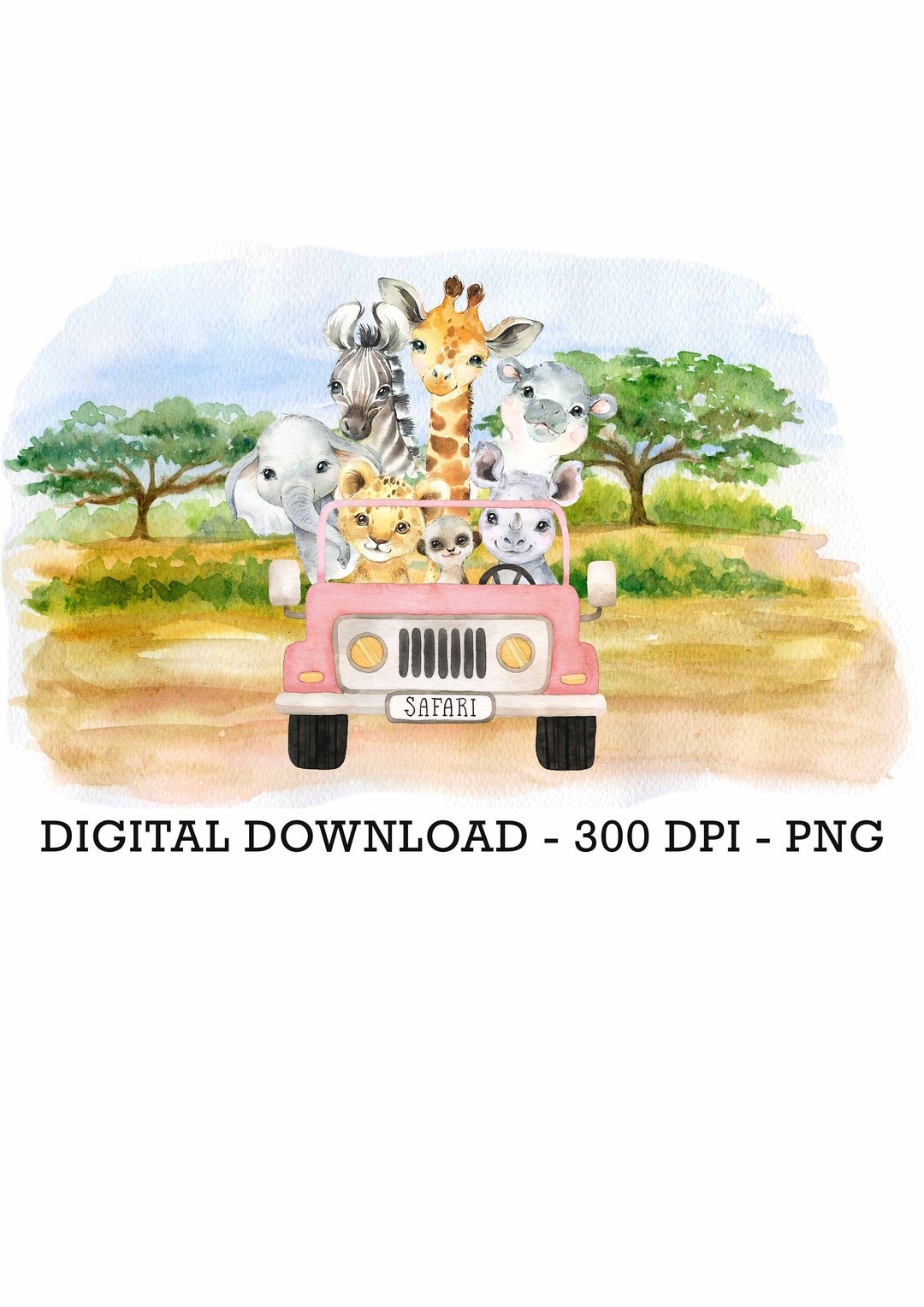 PNG Tropical Jungle Safari Animals Car, Kids Sublimation, Baby Shower ...
