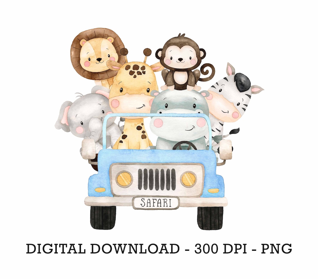 PNG Tropical Jungle Safari Animals Car, Kids Sublimation, Baby Shower ...
