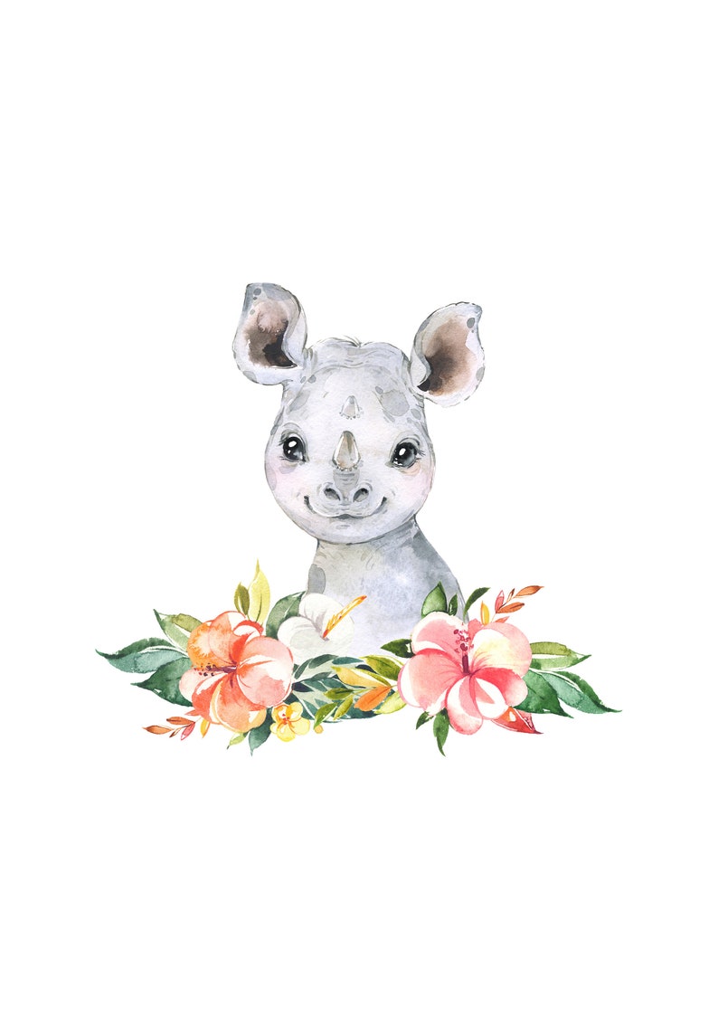 PNG Set of 10 Watercolor Floral Jungle Safari Baby Animals - Etsy