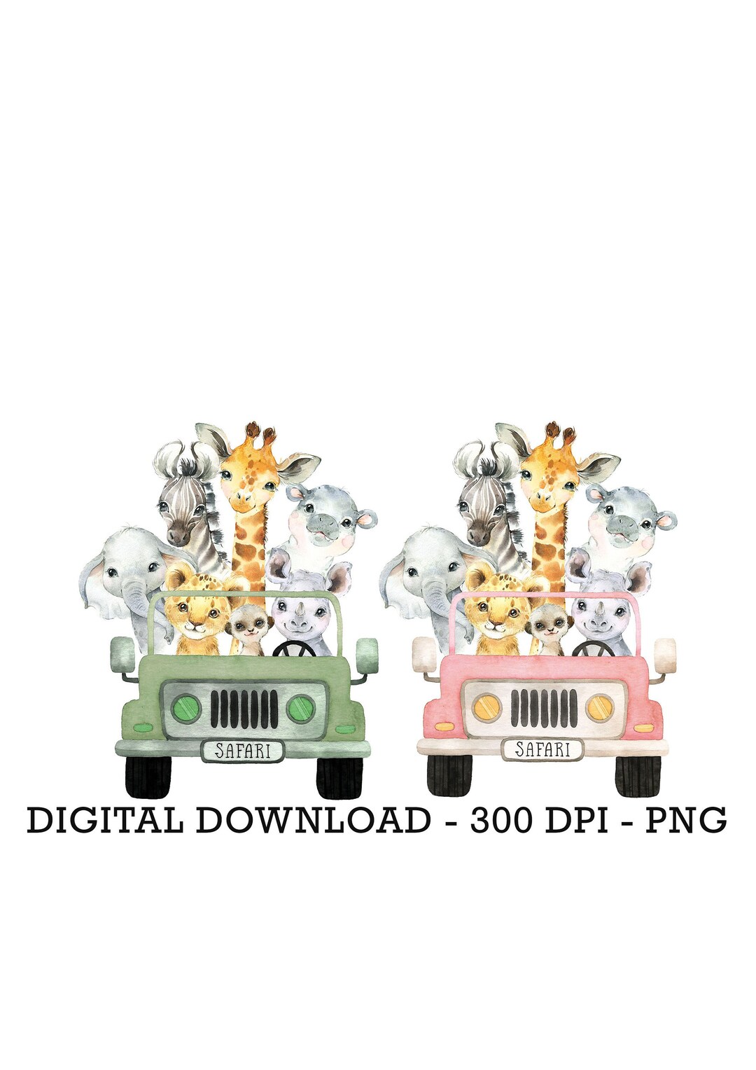 Set 2 PNG Tropical Jungle Safari Animals Car, Kids Sublimation, Baby ...