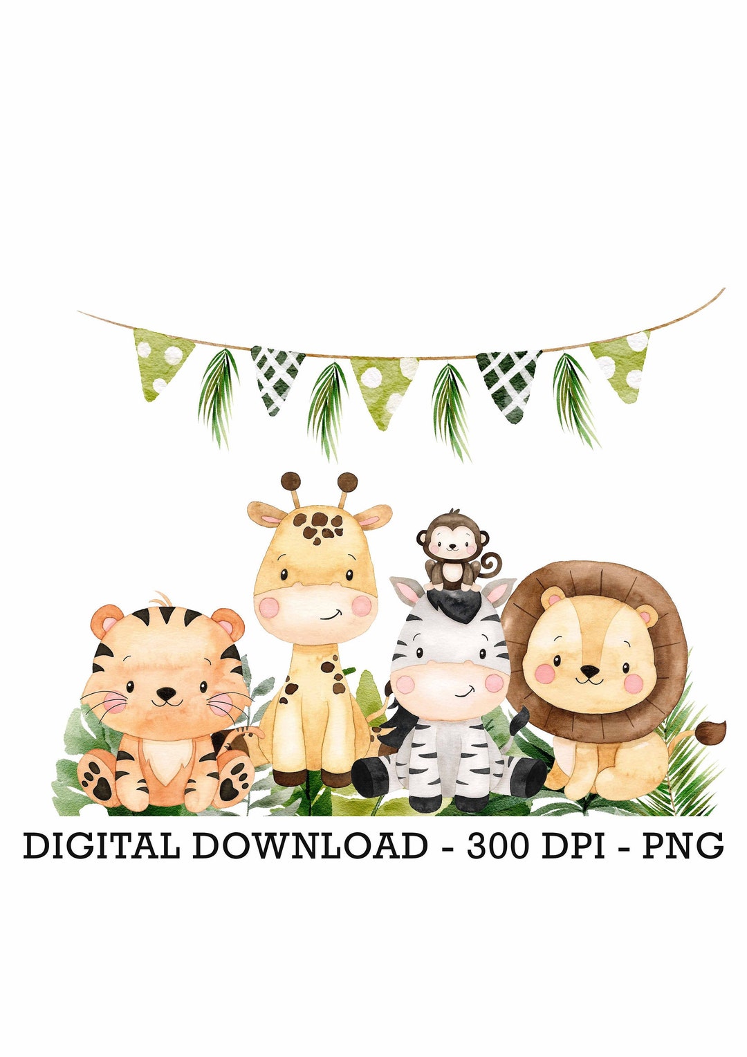 PNG Tropical Jungle Safari Animals, Kids Sublimation, Baby Shower ...