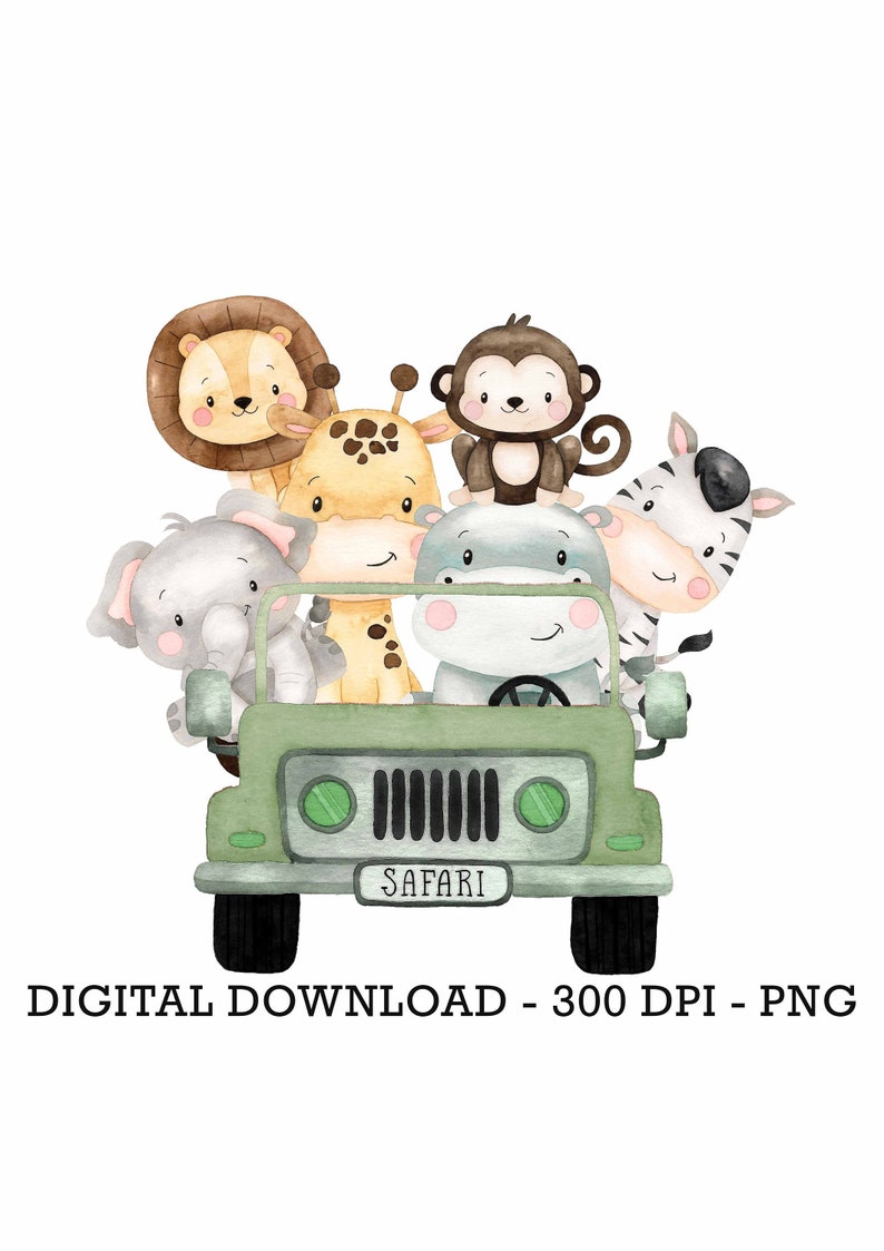 PNG Tropical Jungle Safari Animals Car, Kids Sublimation, Baby Shower ...