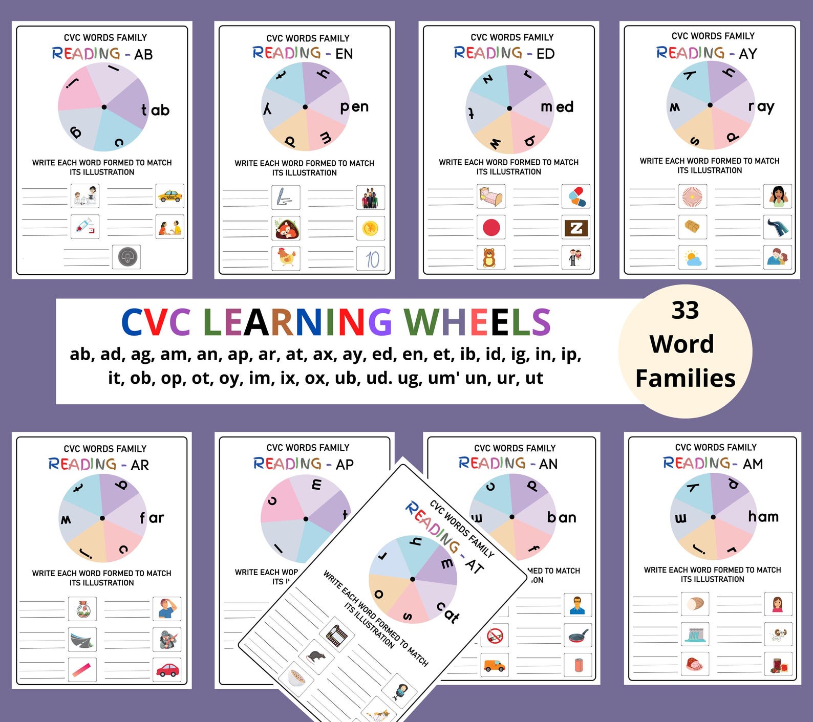Spin & Spell CVC Word Family Wheels Interactive Phonics Tool for Kids ...