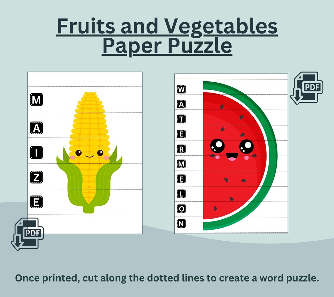 Fruit & Veggie Word Puzzle – Educational Cut-and-assemble Activity for ...