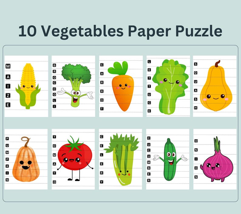 Fruit & Veggie Word Puzzle – Educational Cut-and-assemble Activity for ...