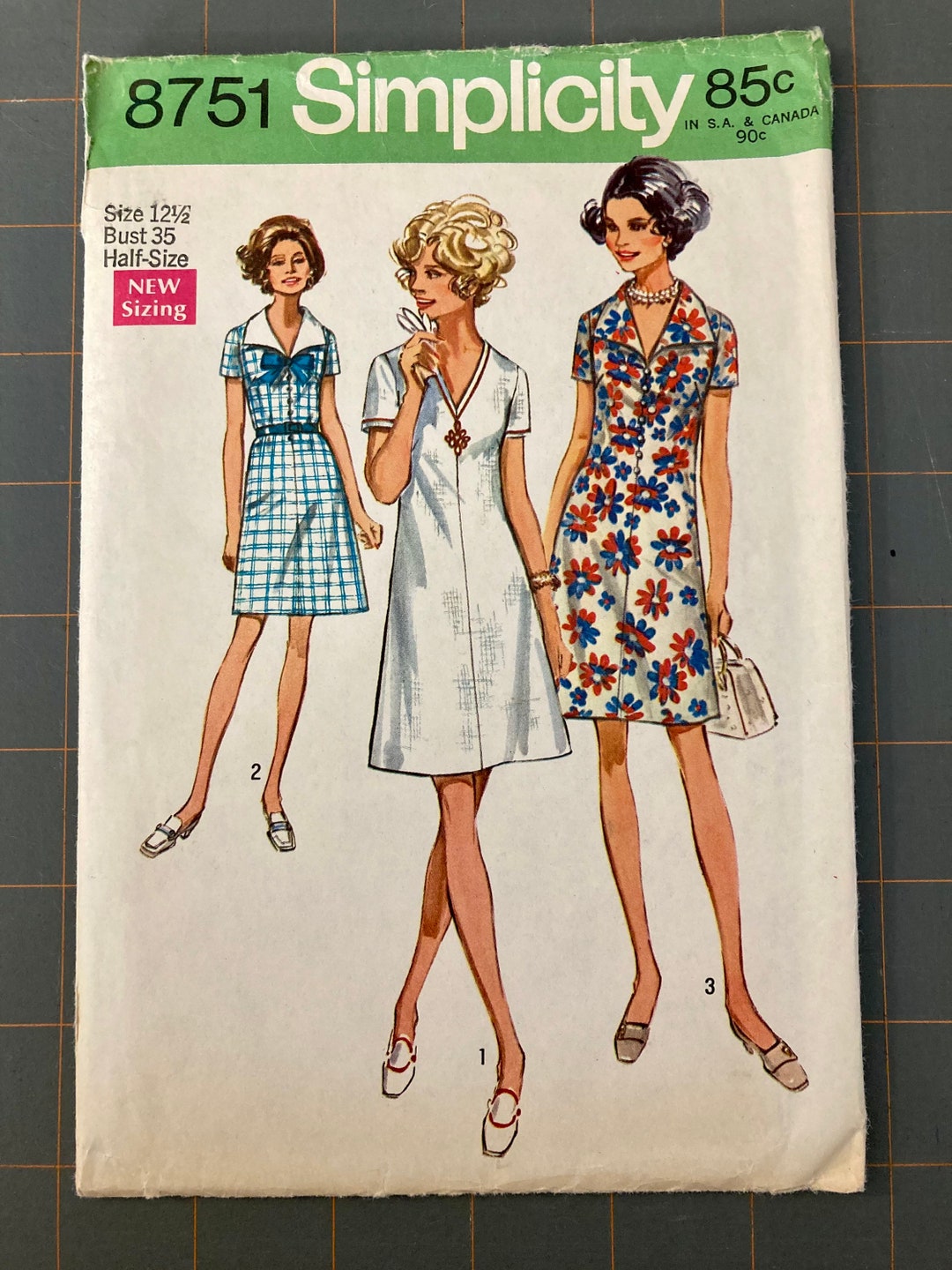 Simplicity 8751 Uncut Size 12 1/2 Vintage Dress Pattern Copyright 1970 ...