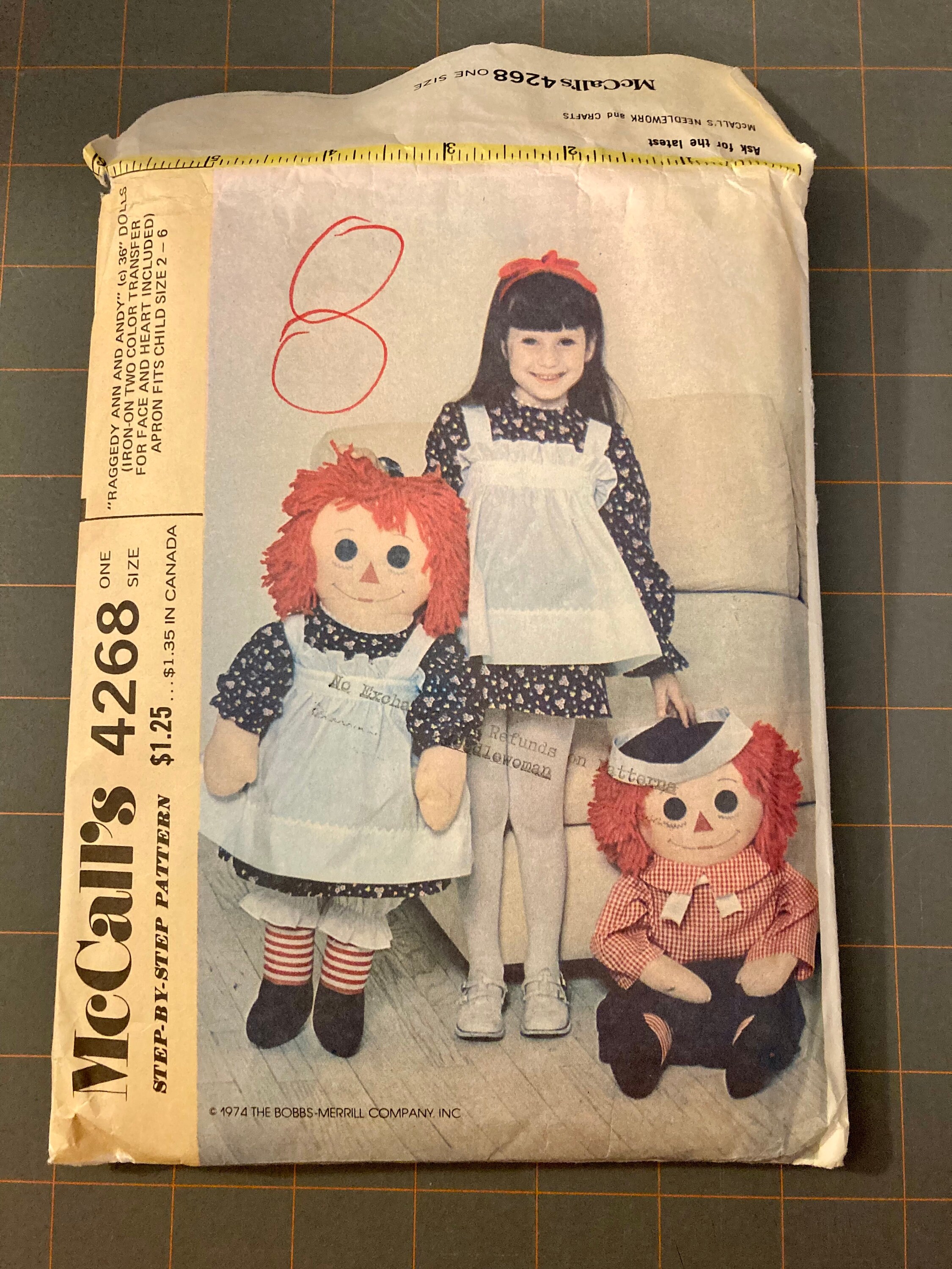 1974 Mccalls 4268 Raggedy Ann and Andy 36 Doll and Clothes Pattern ...