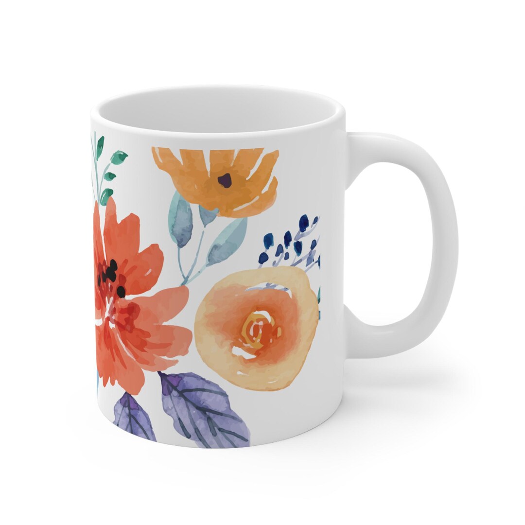 Colorful Floral Mug, Bright Flower Design, Ceramic Coffee Cup, Spring ...