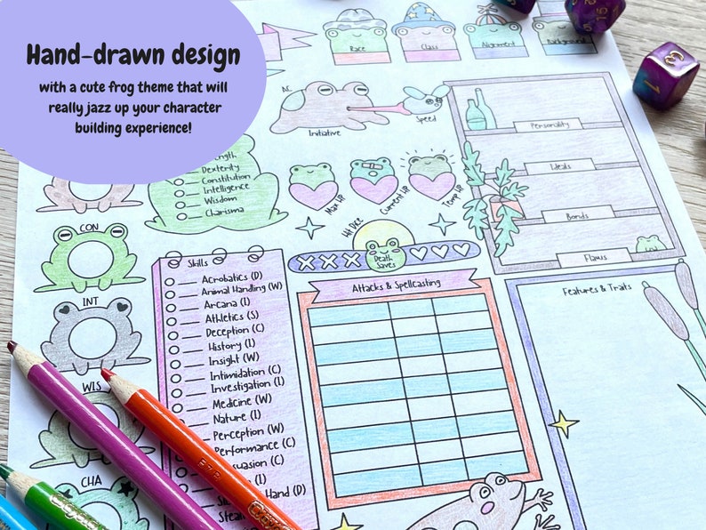Dnd 5e Character Sheet & Coloring Page Frogs - Etsy Finland