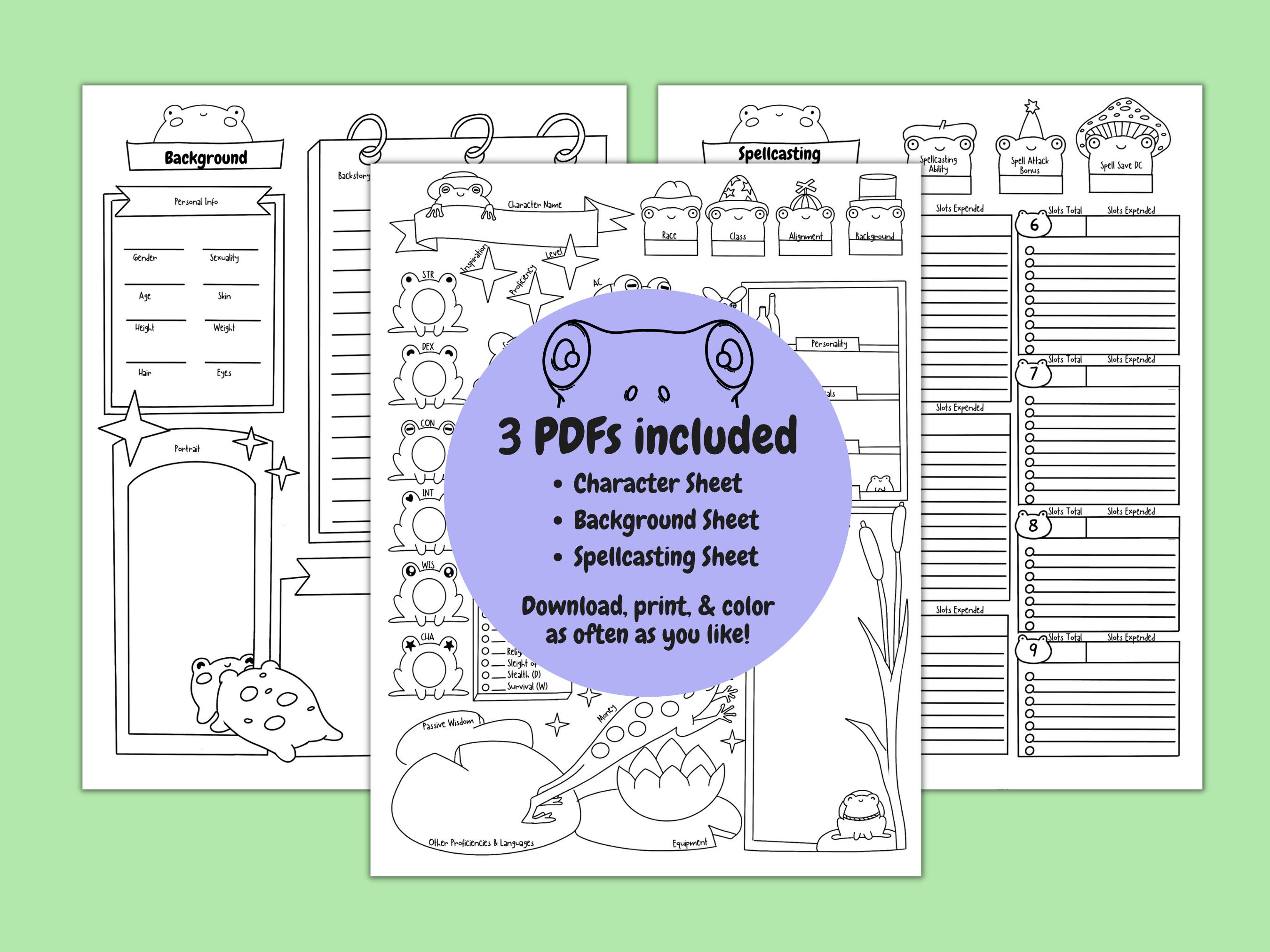 Dnd 5e Character Sheet & Coloring Page Frogs - Etsy Australia