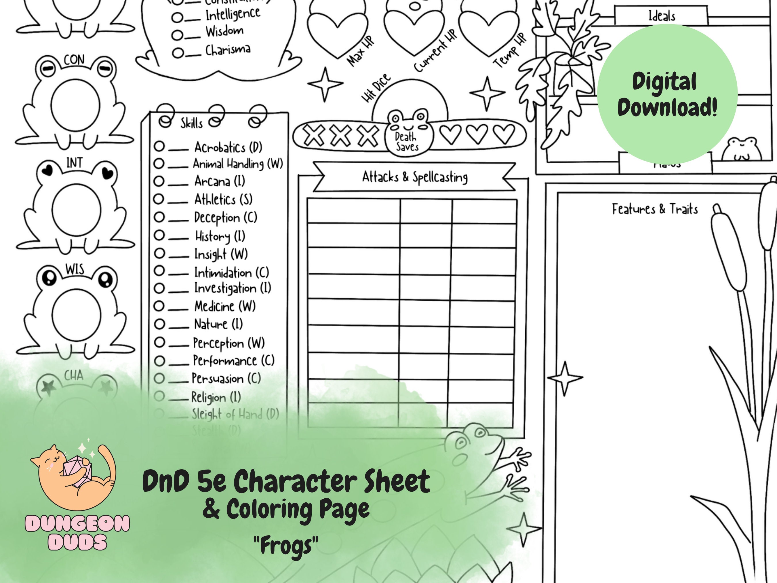 Dnd 5e Character Sheet & Coloring Page Frogs - Etsy Canada