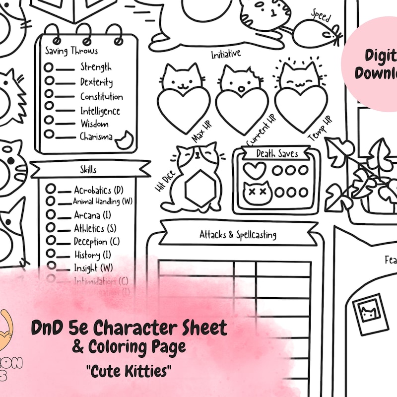 Dnd Character Sheet Cute - Etsy