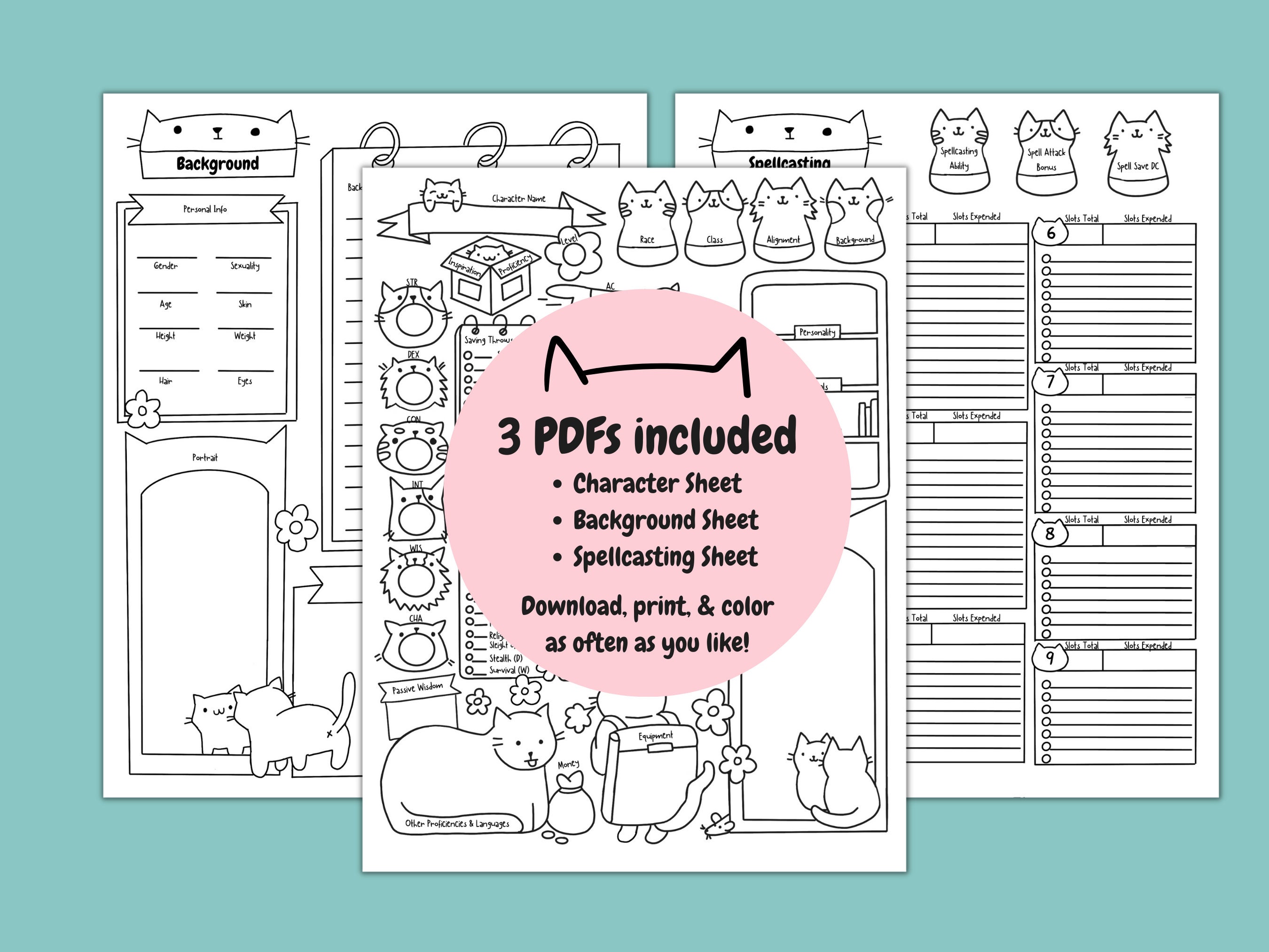 Dnd 5e Character Sheet & Coloring Page Kitties - Etsy Australia