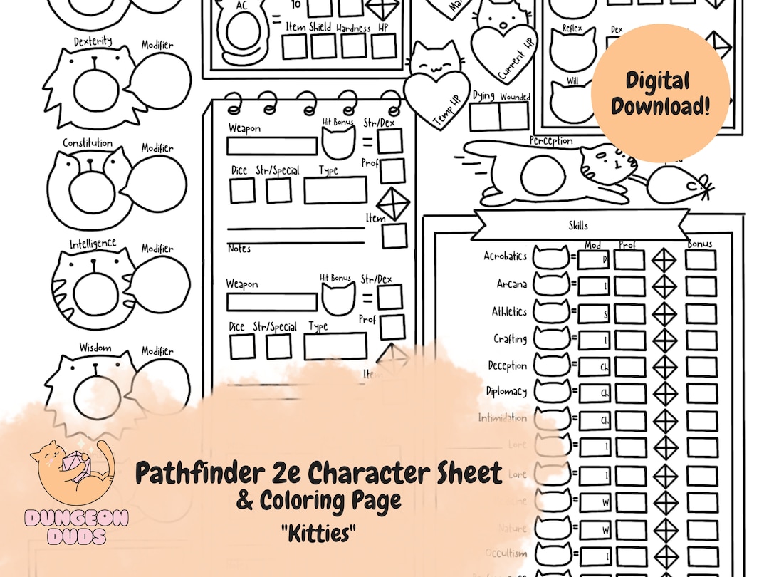 Pathfinder 2e Character Sheet & Coloring Page - Kitties - Etsy