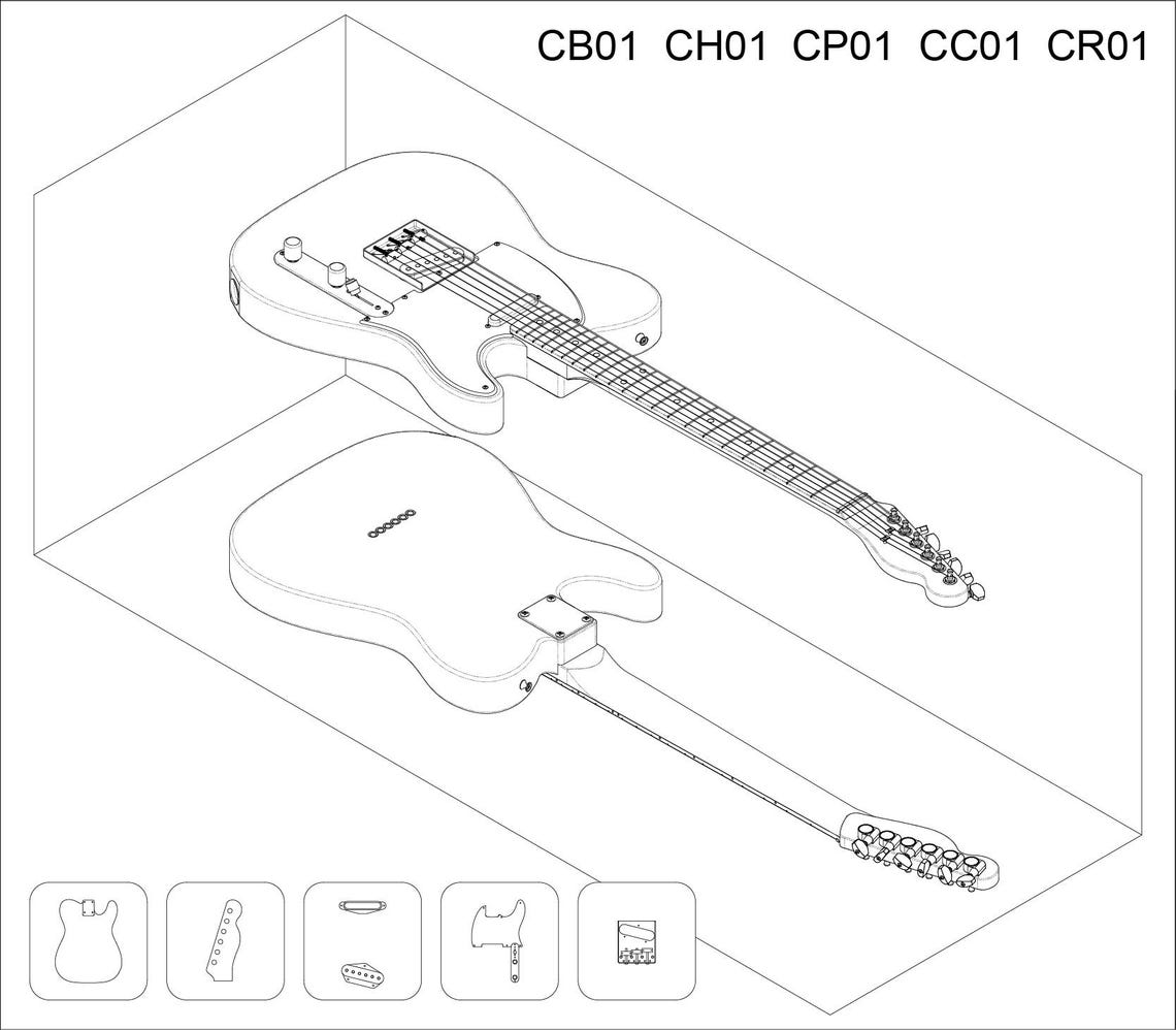Telecaster Electric Guitar PDF Plans Blueprint 01 - Etsy