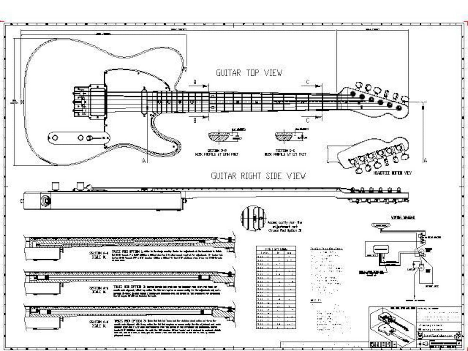 Telecaster Electric Guitar Short Bridge HS PDF Plans Blueprint 02 - Etsy