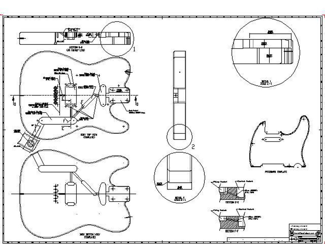 Telecaster Electric Guitar Short Bridge HS PDF Plans Blueprint 02 - Etsy