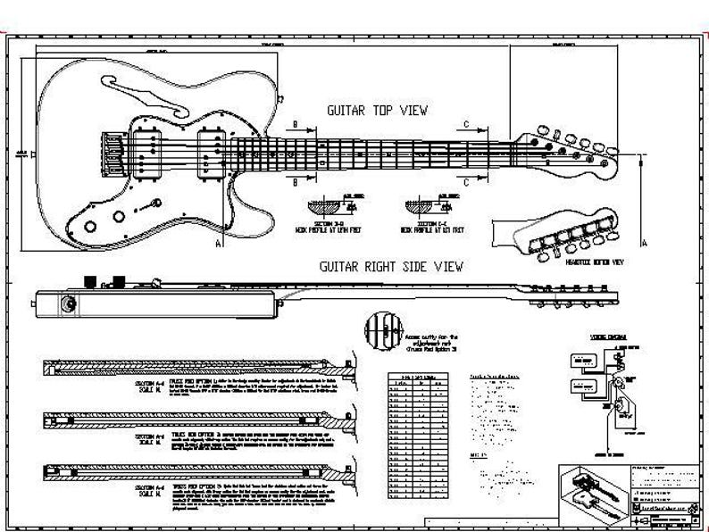 Telecaster Thinline '72 Electric Guitar PDF Plans Blueprint 08 - Etsy