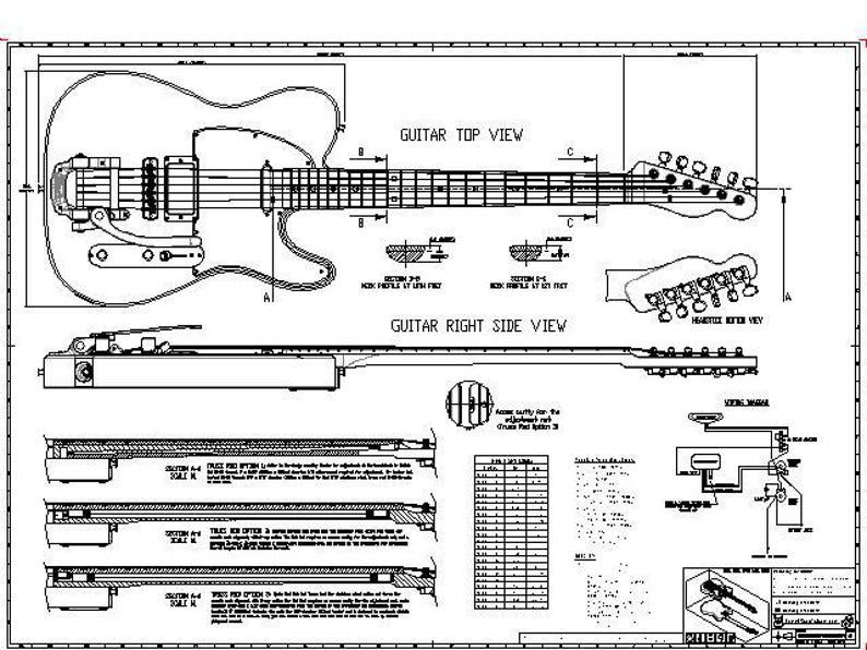 Telecaster Electric Guitar Bigsby B5 HS PDF Plans Blueprint 03 - Etsy