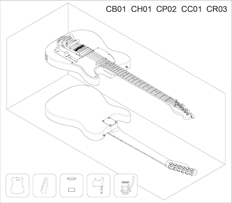 Telecaster Electric Guitar Bigsby B5 HS PDF Plans Blueprint 03 - Etsy