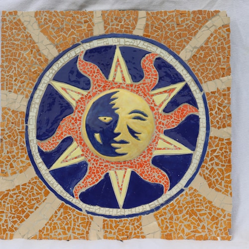 Moon and Sun Faces Bright Colors Mosaic Tile Pieces Ceramic - Etsy