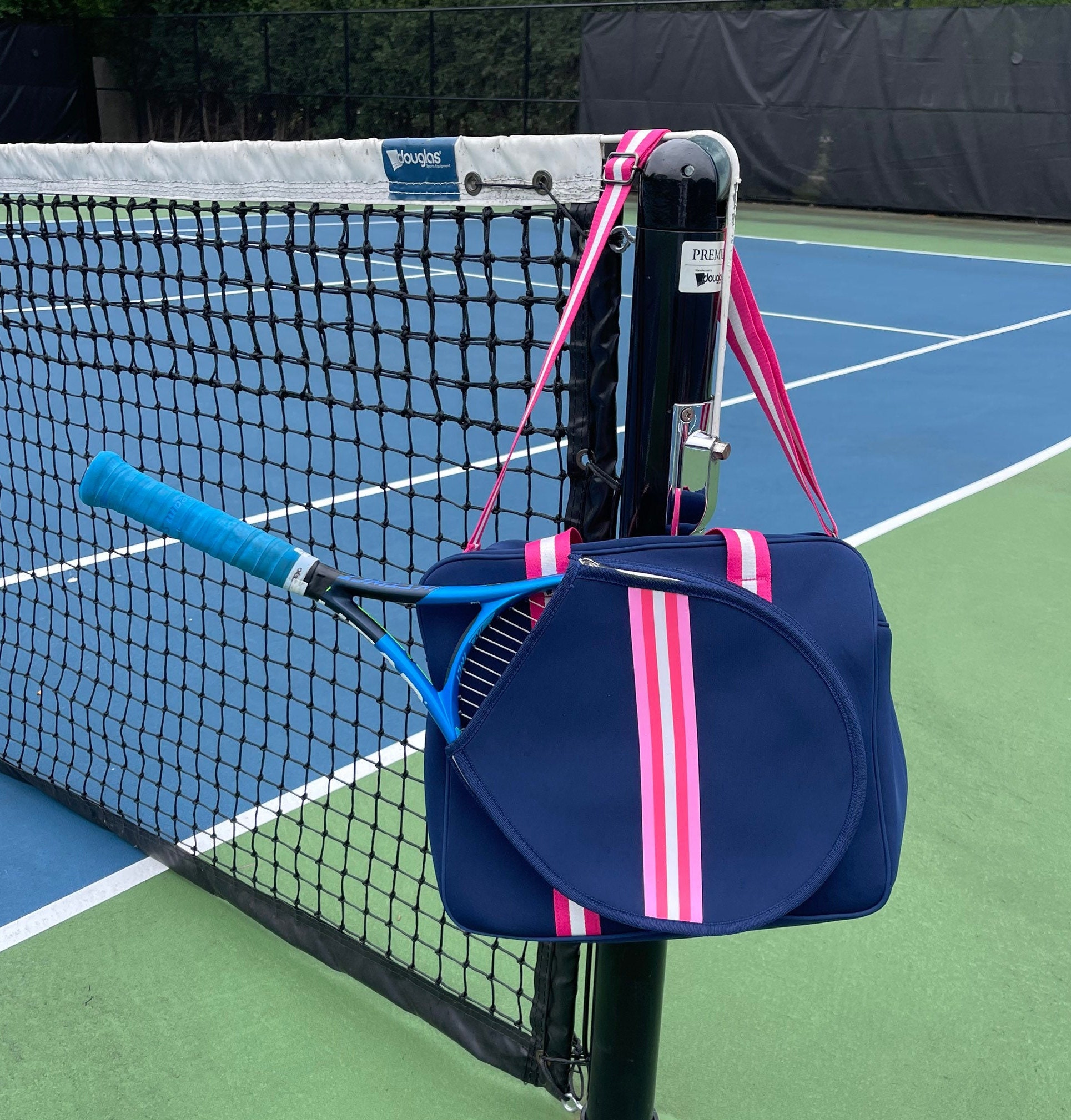 TENNIS BAG Navy Blue With Pink and White Stripe Neoprene - Etsy