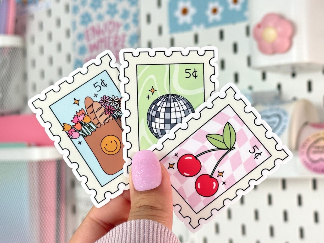 Cute Stamp Style Stickers – Cherry, Disco Ball, Grocery Bag Decals - Etsy