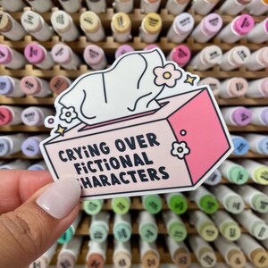 Crying Over Fictional Characters Sticker | Pink Tissue Box Sticker ...