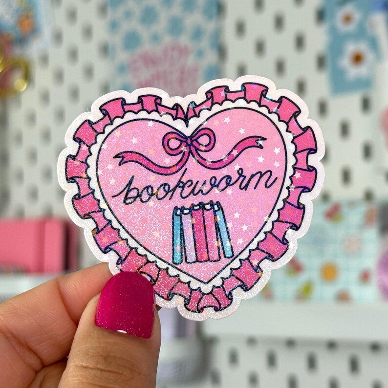 Bookworm Heart Sticker: Pink Ruffle Bookish Vinyl Sticker - Etsy