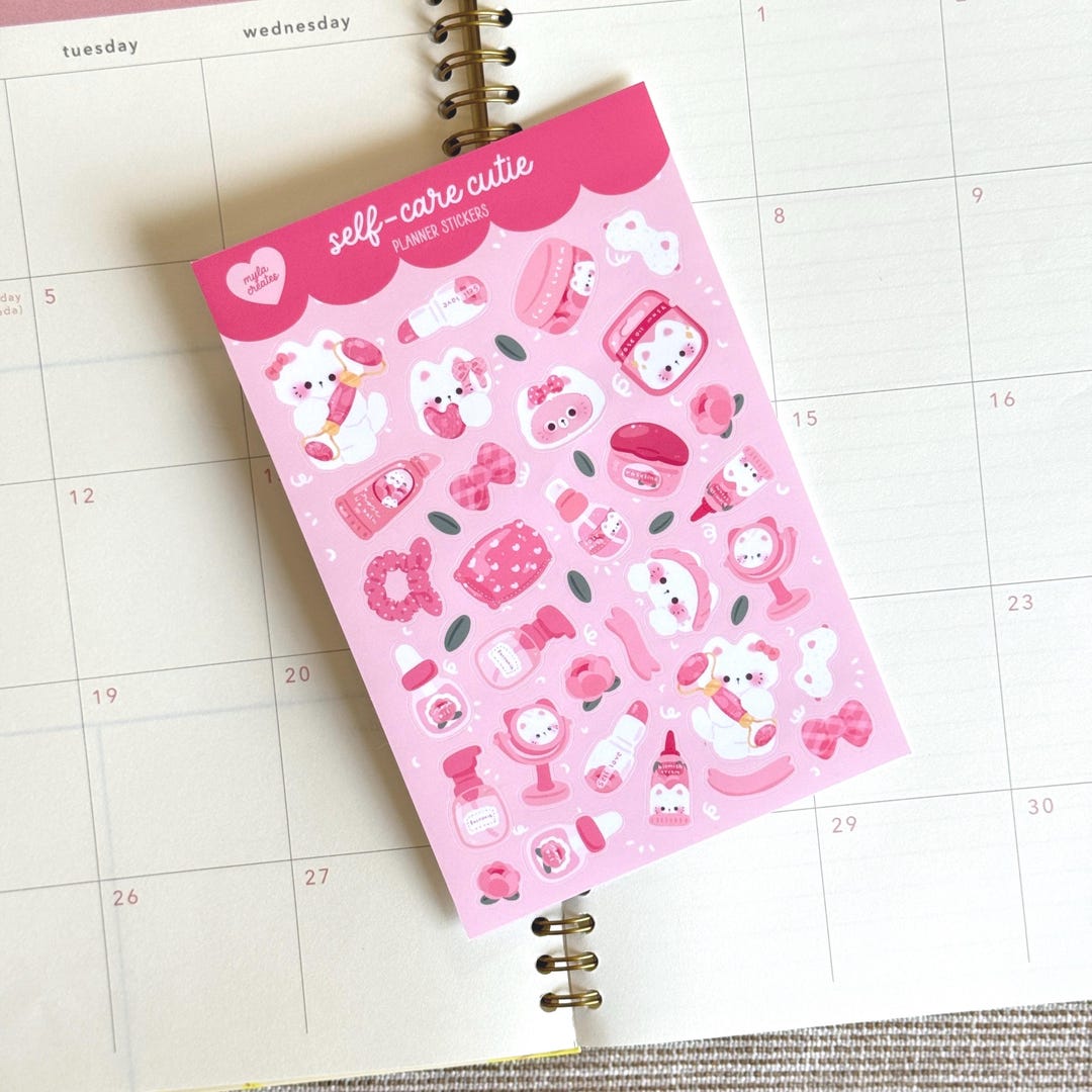 Self-care Cutie Sticker Sheet – Pink Kawaii Skincare Stickers – Spa Day ...