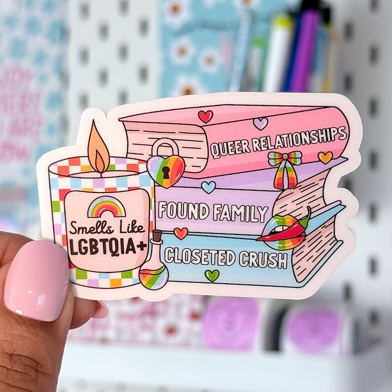 Queer Romance Book Stack Vinyl Sticker - LGBTQIA+ Reader - Etsy