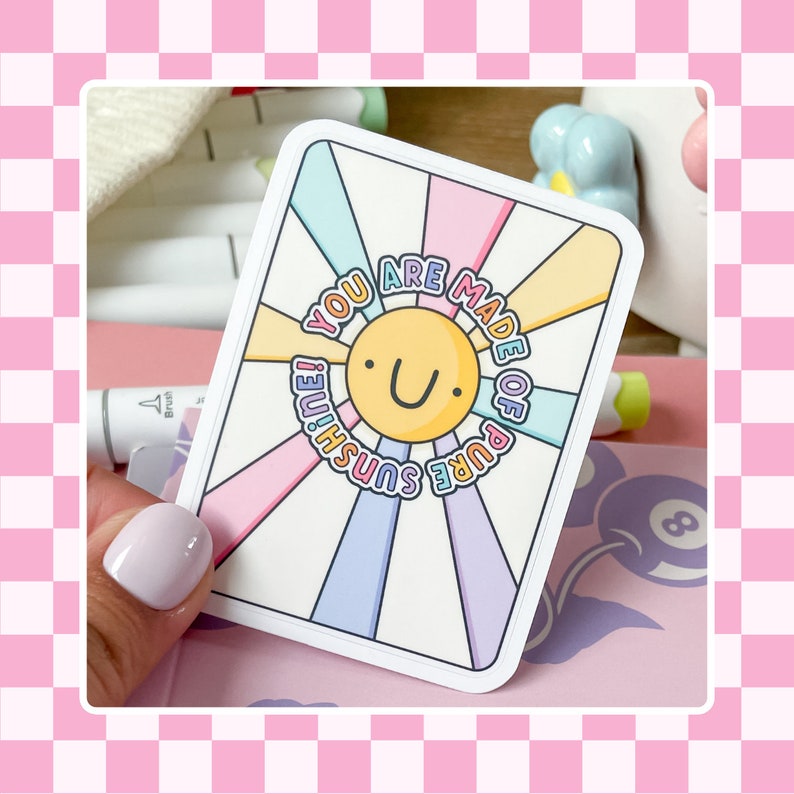 Pure Sunshine Smiling Sun Sticker Colorful Positive Sticker, Cheerful ...