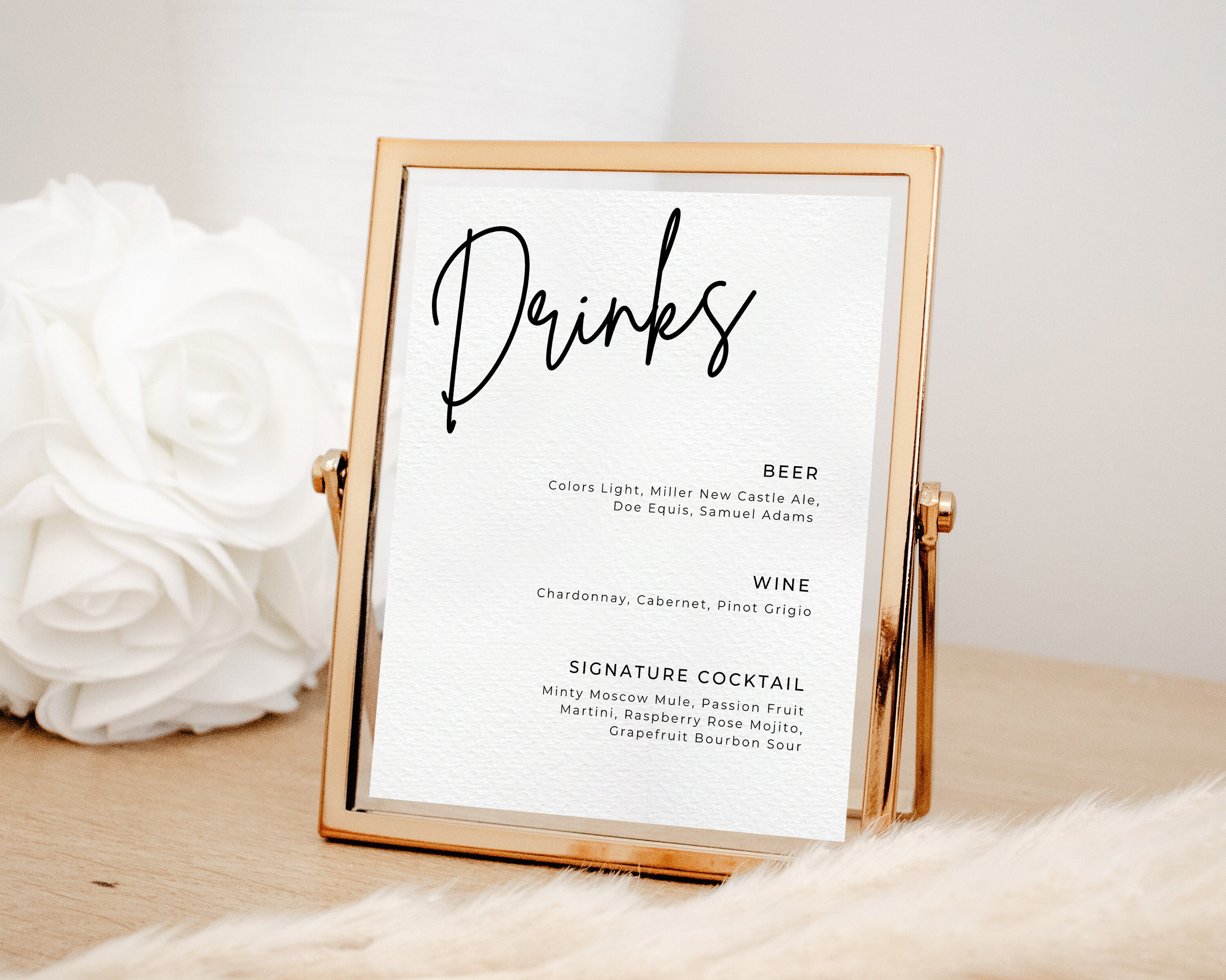 Bar Menu Template, Drink Menu Table Sign, Modern Wedding Decor ...