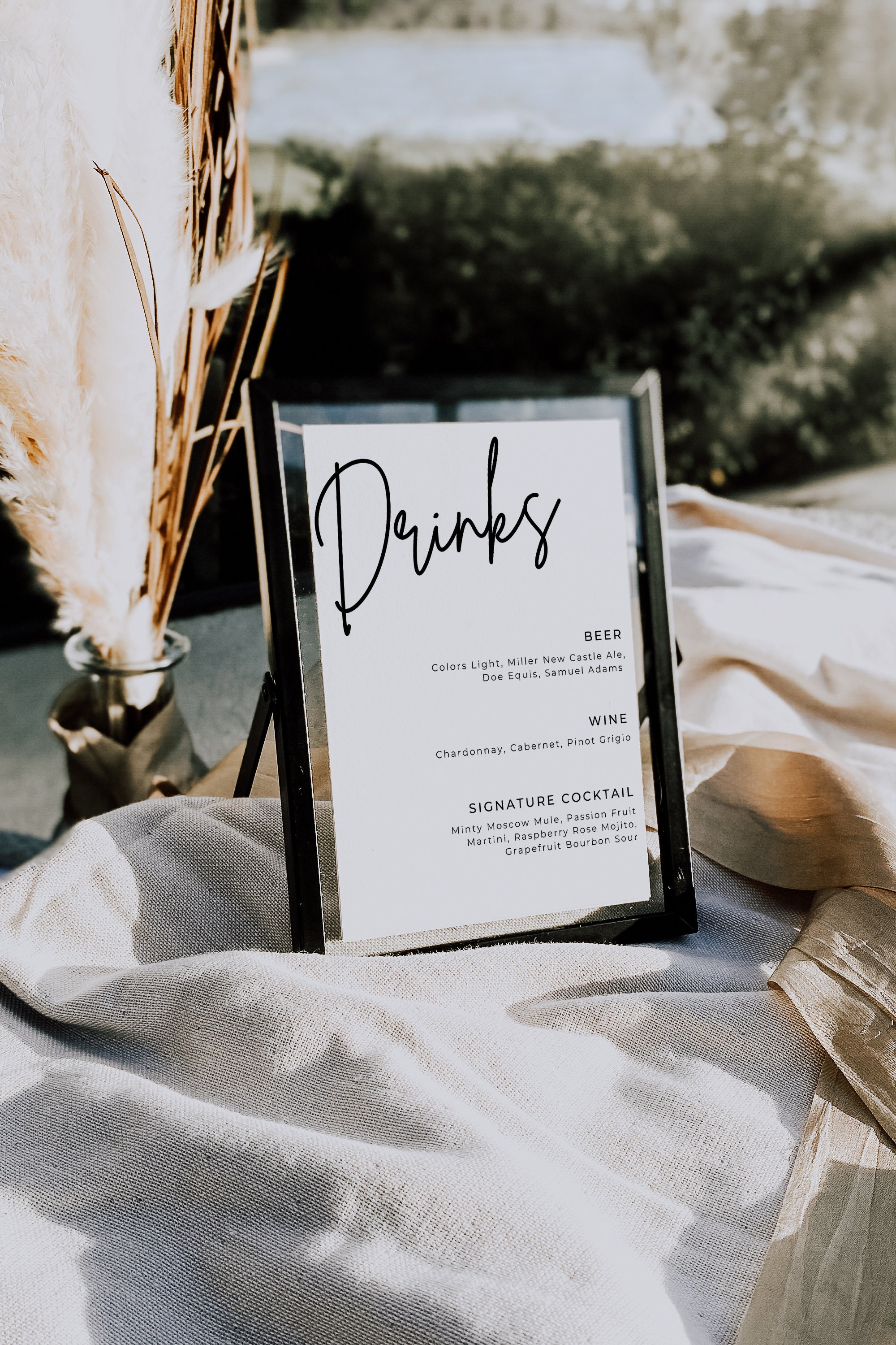 Bar Menu Template, Drink Menu Table Sign, Modern Wedding Decor ...