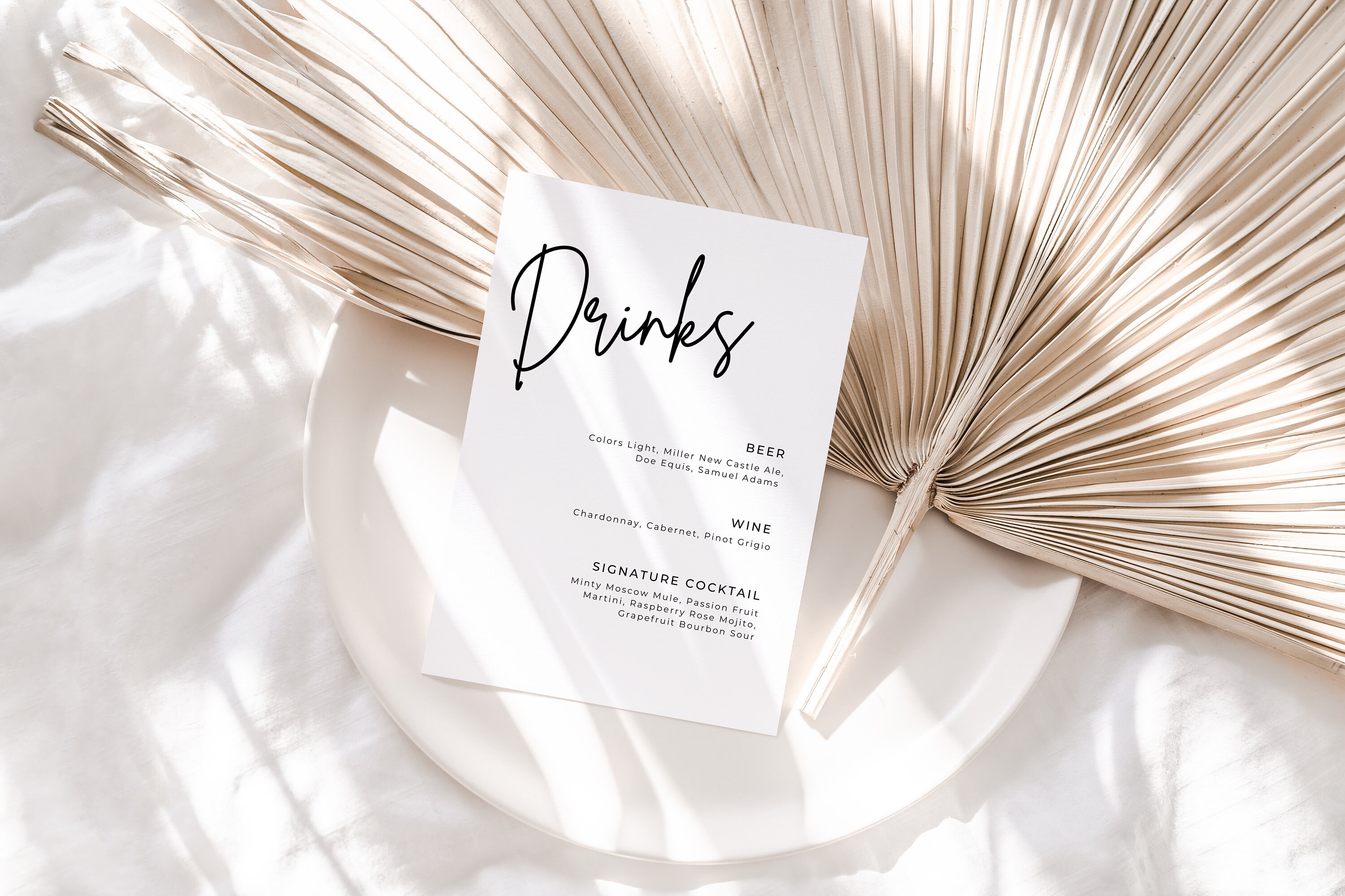 Bar Menu Template, Drink Menu Table Sign, Modern Wedding Decor ...