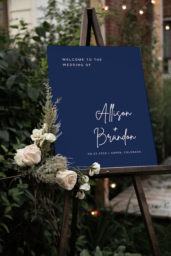 Navy Wedding Welcome Sign Blue Wedding Welcome Sign Welcome - Etsy