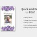 Editable Purple Flower Prayer Card Template, Memorial Prayer Cards ...