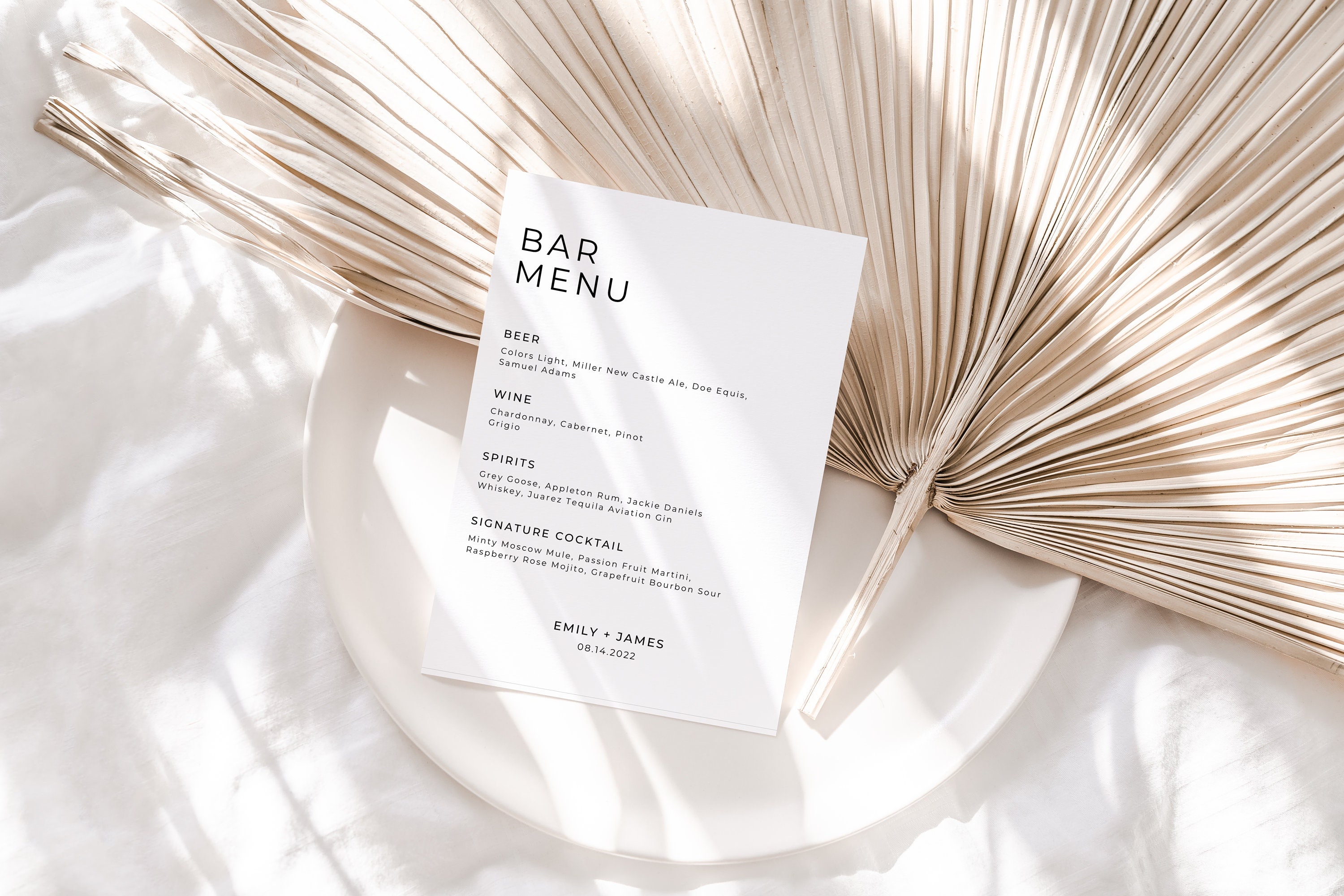 White Minimalist Bar Menu Template, Wedding Drink Sign, Minimalist ...