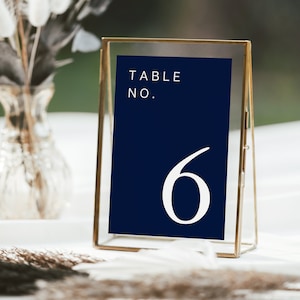 Navy Blue Table Number Card Template, Wedding Table Numbers Printable ...
