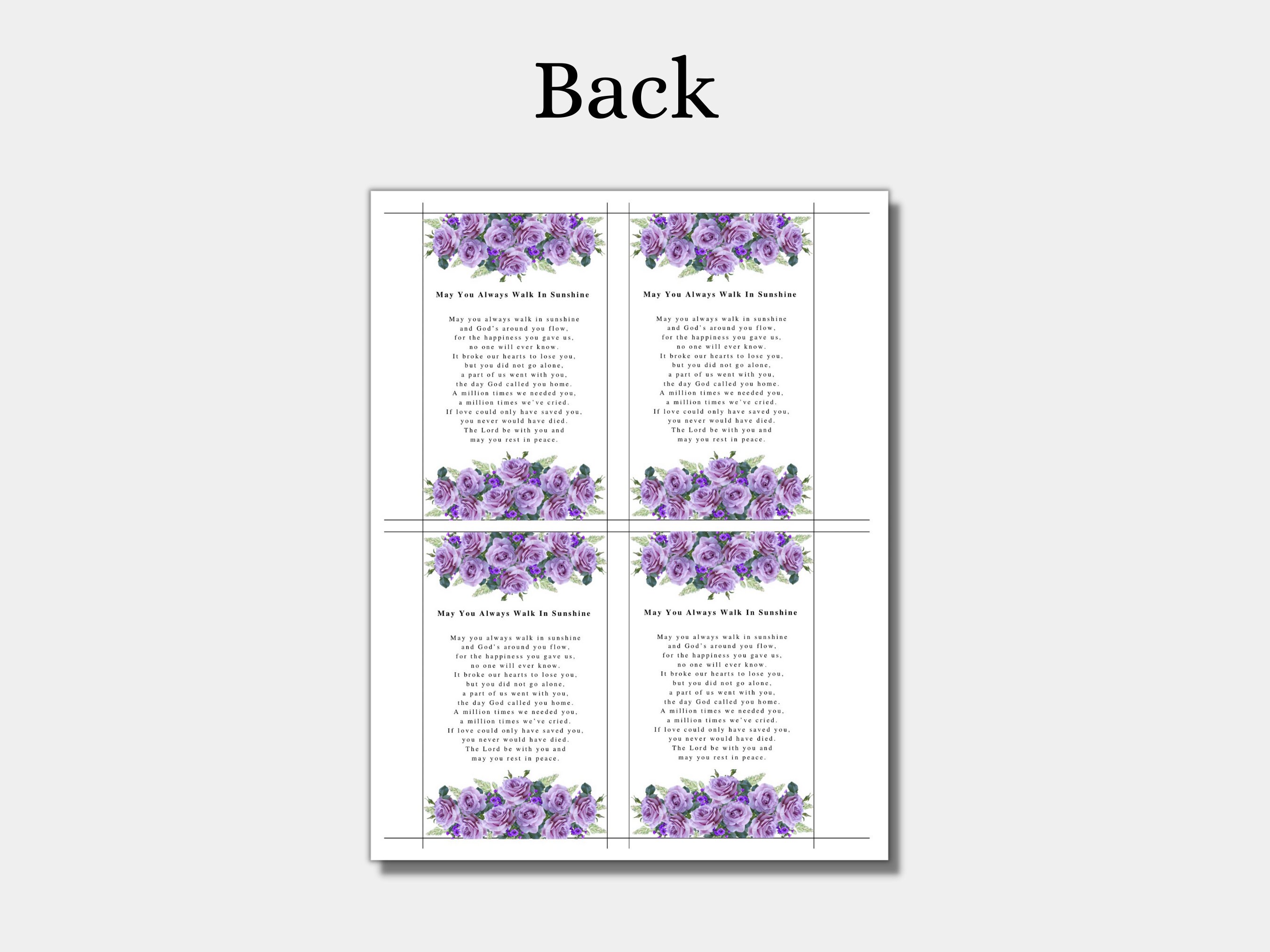 Editable Purple Flower Prayer Card Template, Memorial Prayer Cards ...