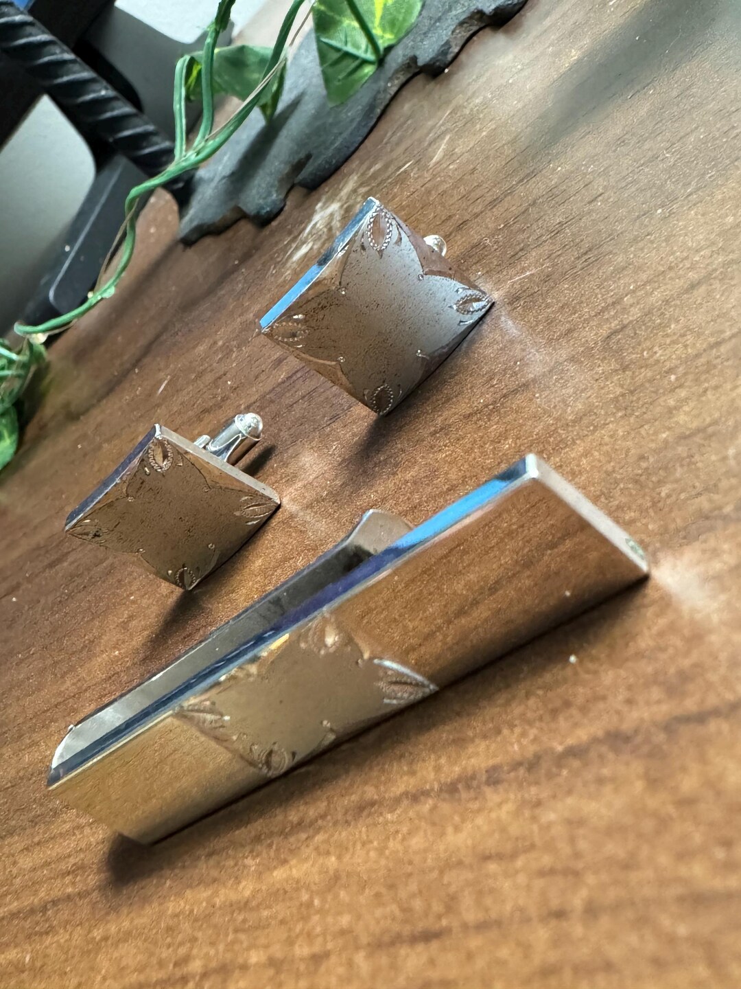 Vintage Sterling Tie Bar and Cuffs - Etsy