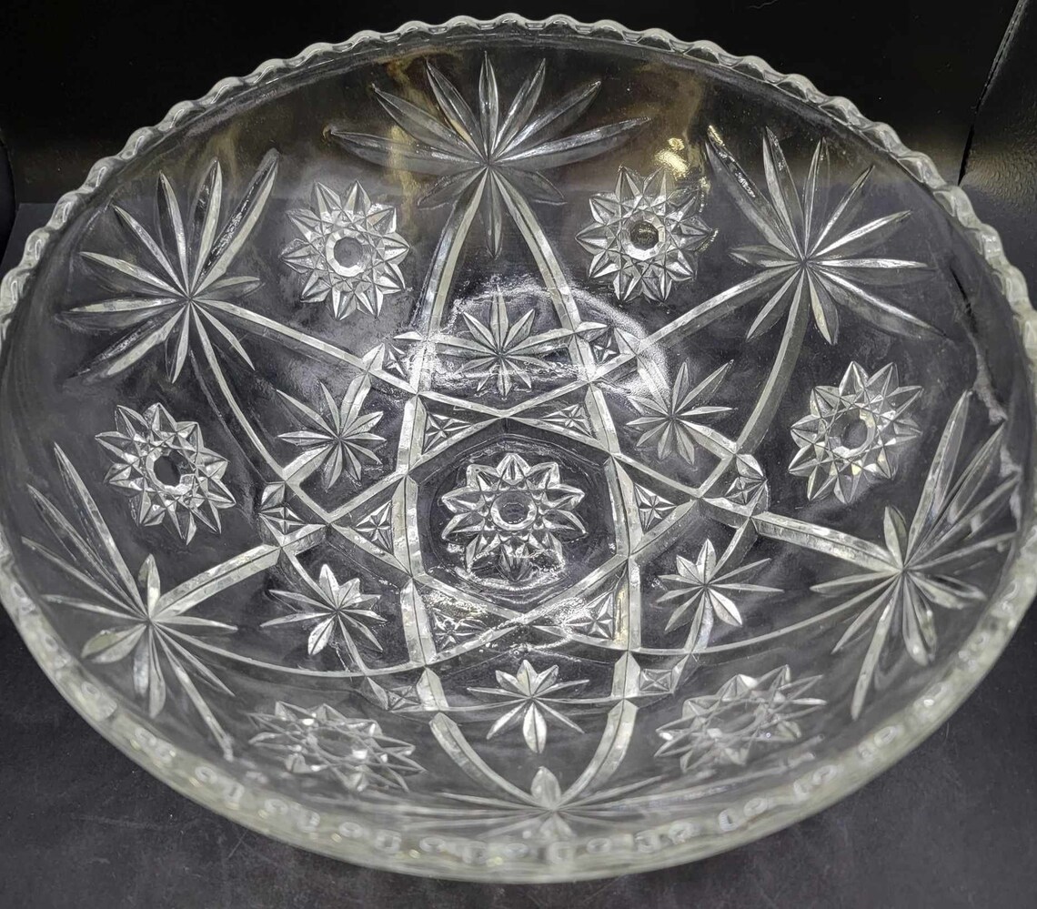 Vintage ANCHOR HOCKING Star of David Prescut EAPC Glass Large Serving ...