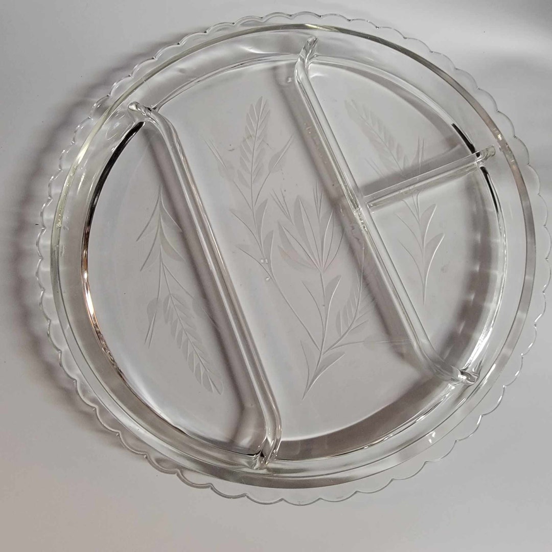 10.25 Etched Divided Glass Dish 4 Sections Wheat Vintage Clear - Etsy