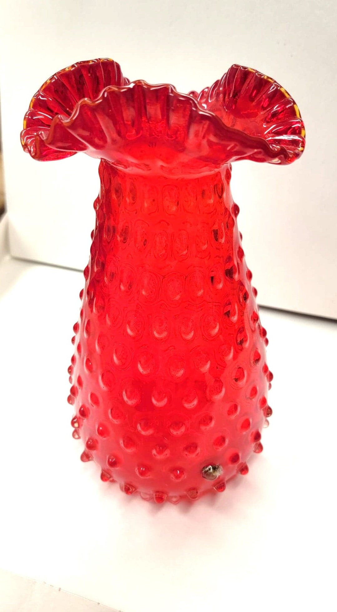 Very Unique Ruby Red Fenton Hobnail Vase - Etsy