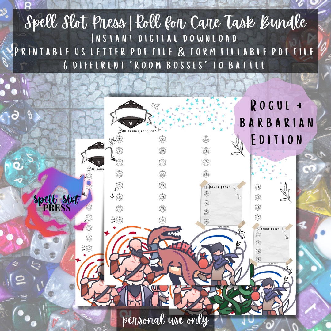 Roll for Care Task Rogue & Barbarian Edition Digital Download Printable ...