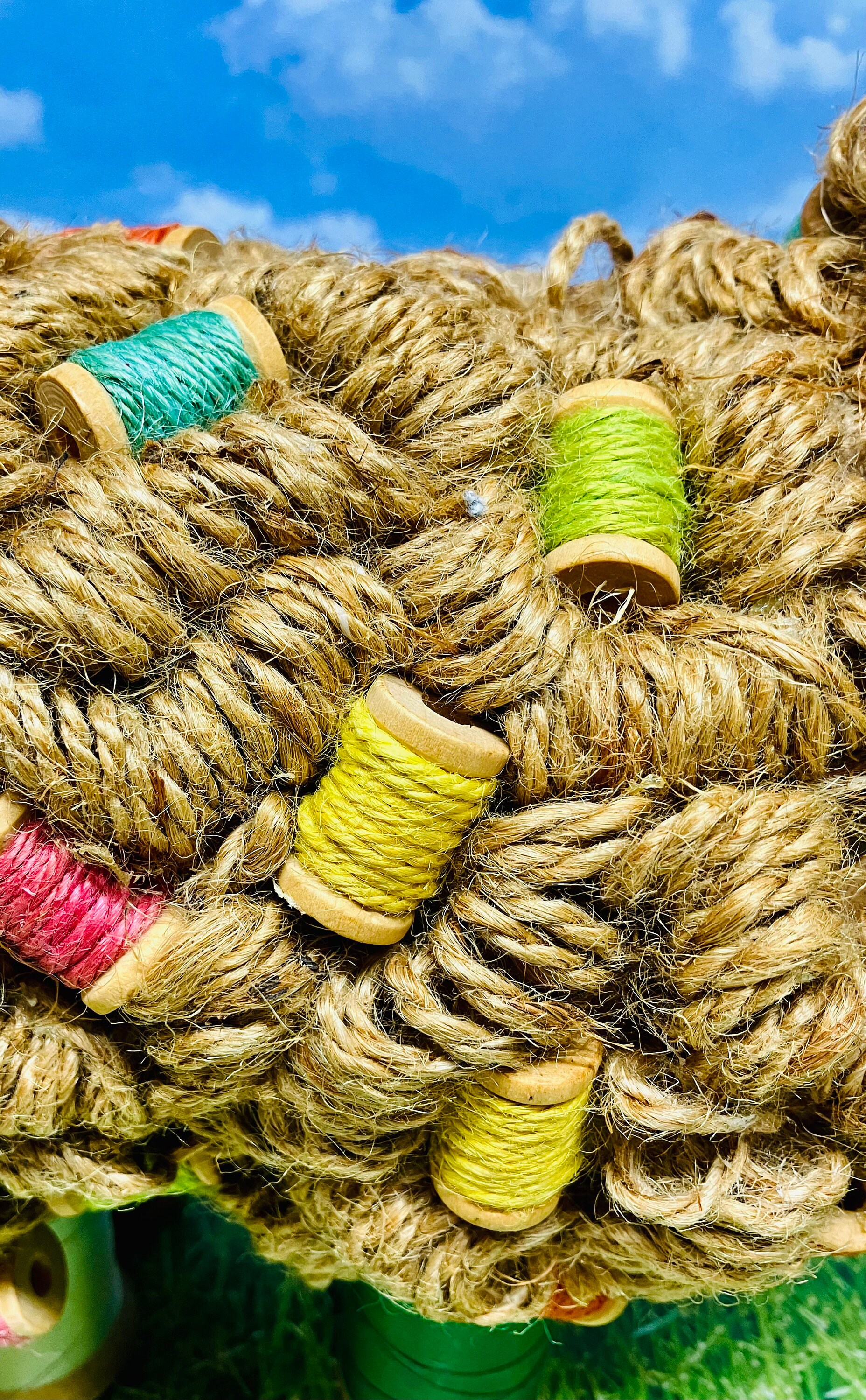 Vintage Craft Sheep of Threaded Spools W/ Large Wooden Sewing Spool ...