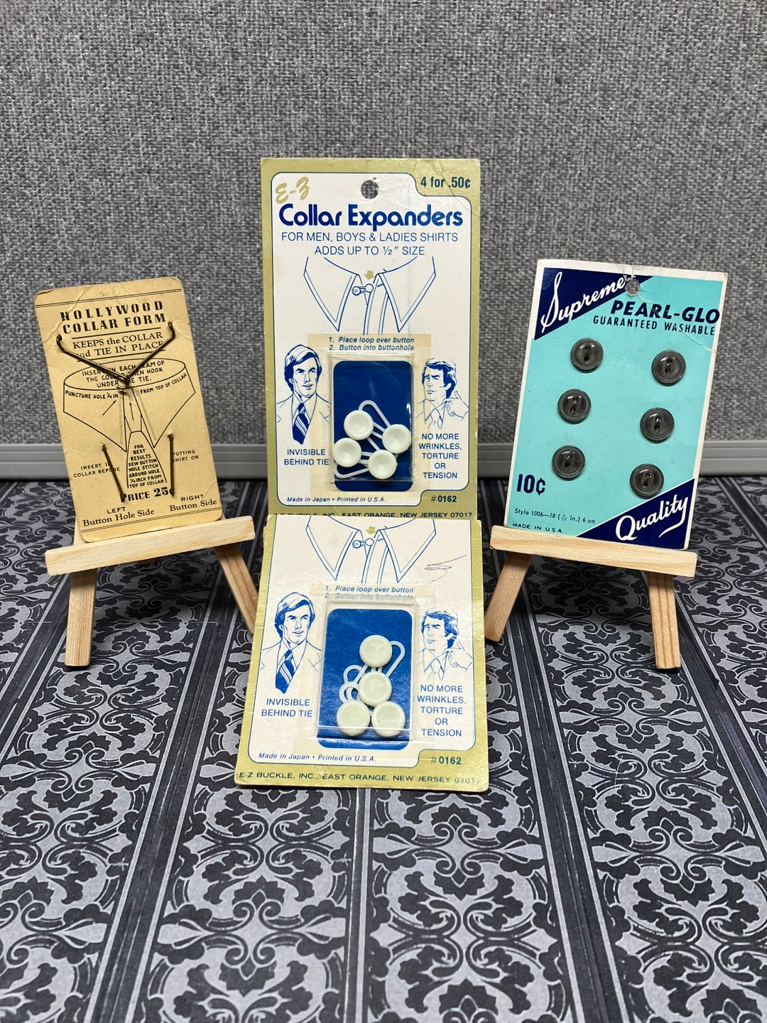 Vintage Lot of 4 Sewing Notions Cards of Buttons, Collar Expanders, & a ...