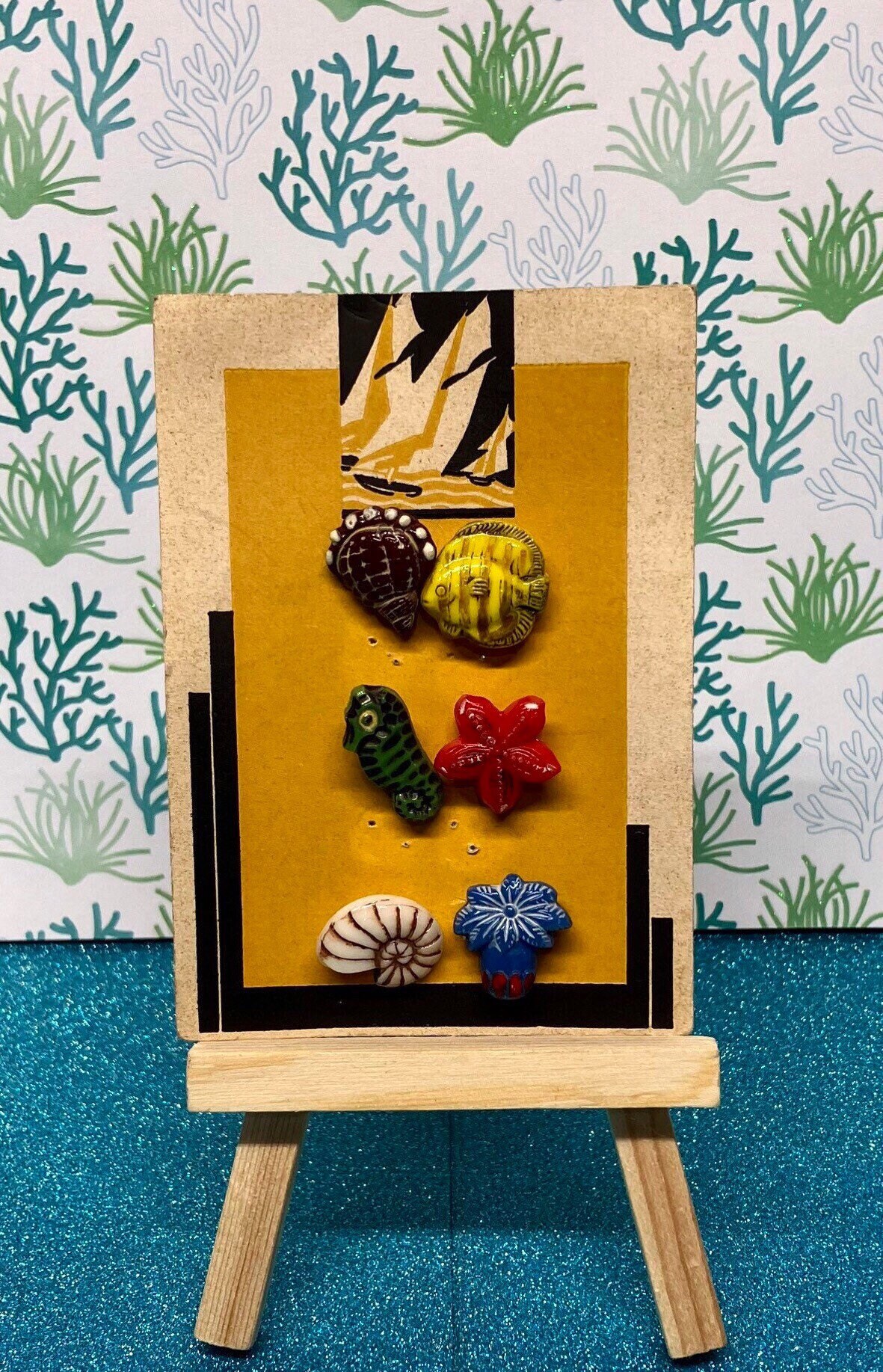 Set of life Under the Sea Glass Vintage Buttons-conch Shell, Seahorse ...