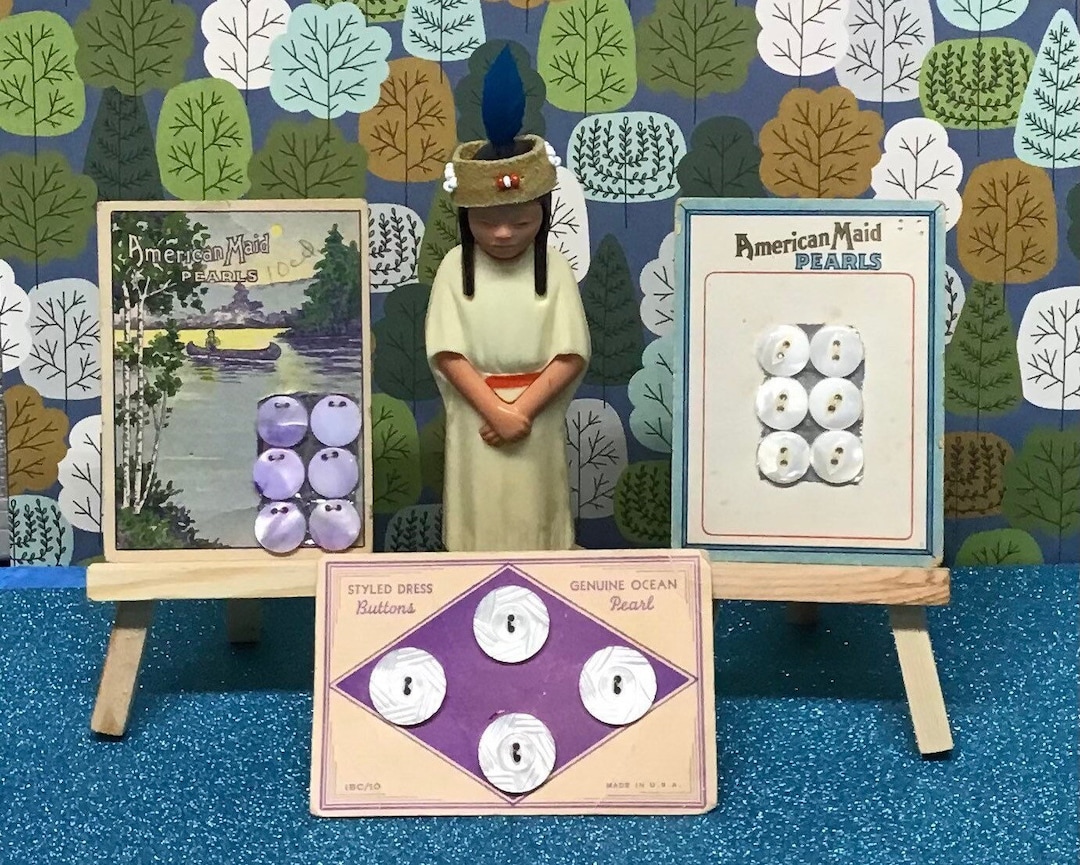 Vintage Lot of 3 Mop Button Cards, Two american Maid & One styled Dress ...