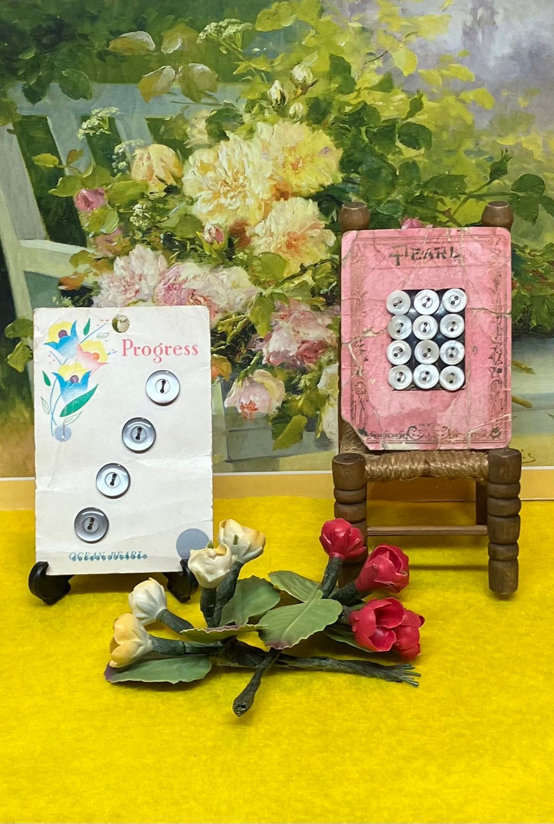 Two Original Graphic Floral Button Cards. the Brands Are ‘pearl ...